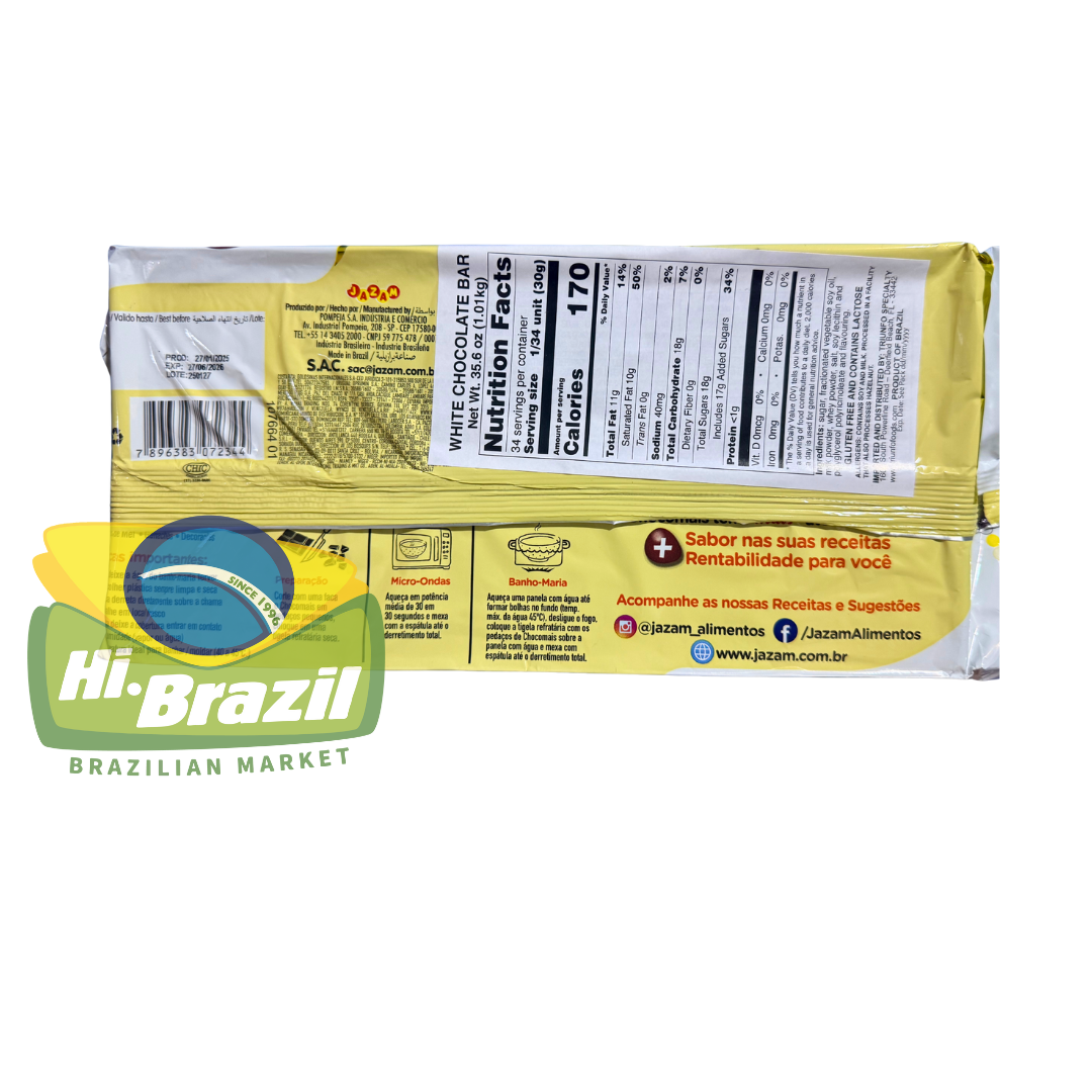 Jazam Cobertura TOP Fracionada Sabor Chocolate Branco em Barra 1kg — Hi ...